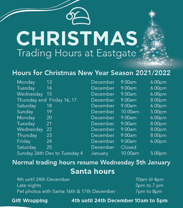 Christmas New Year Hours « Eastgate Mall – Shop Easy Christchurch
